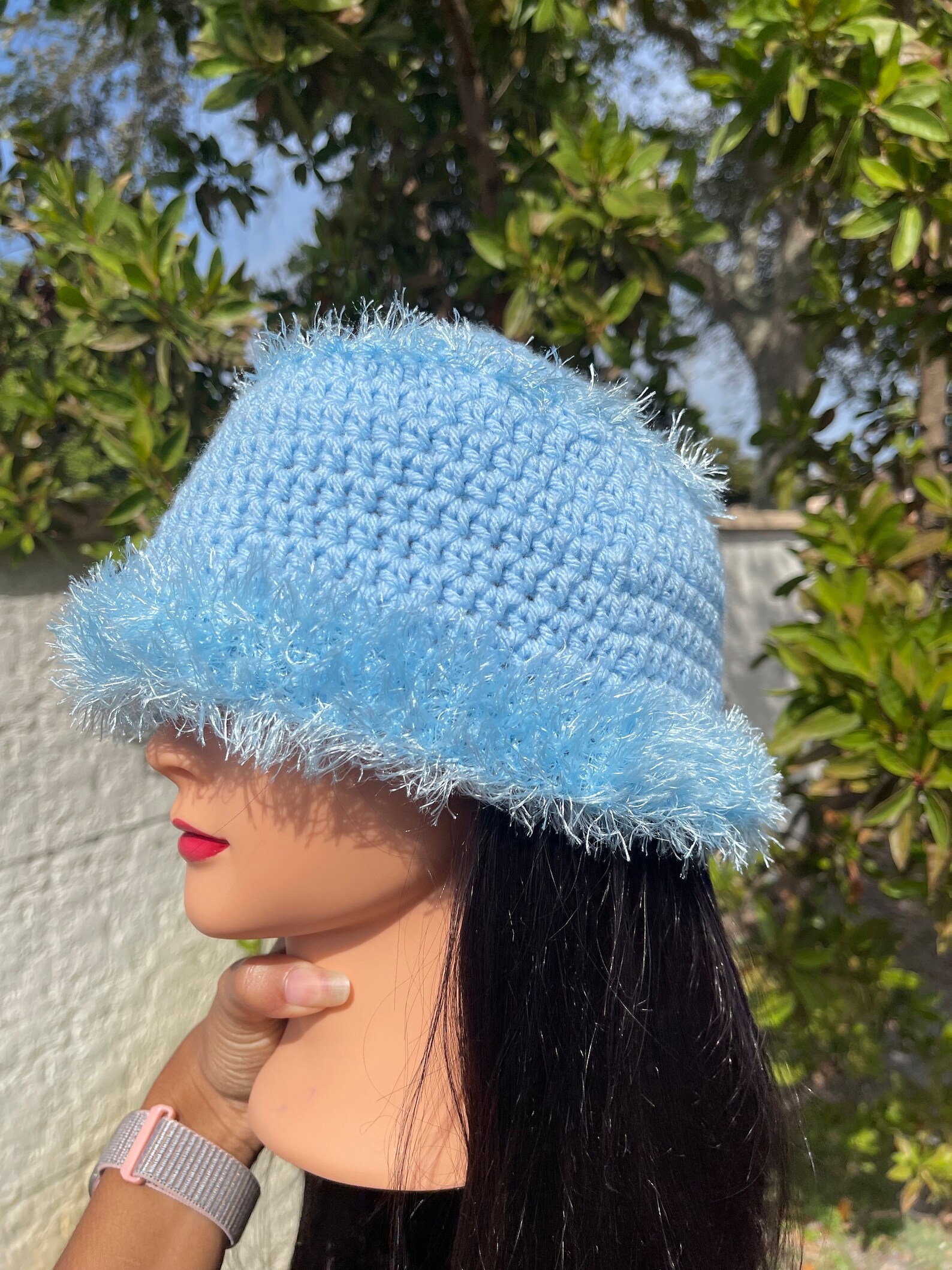 Baby Blue Handmade Crochet Bucket Hat With Fluffy Brim - Etsy