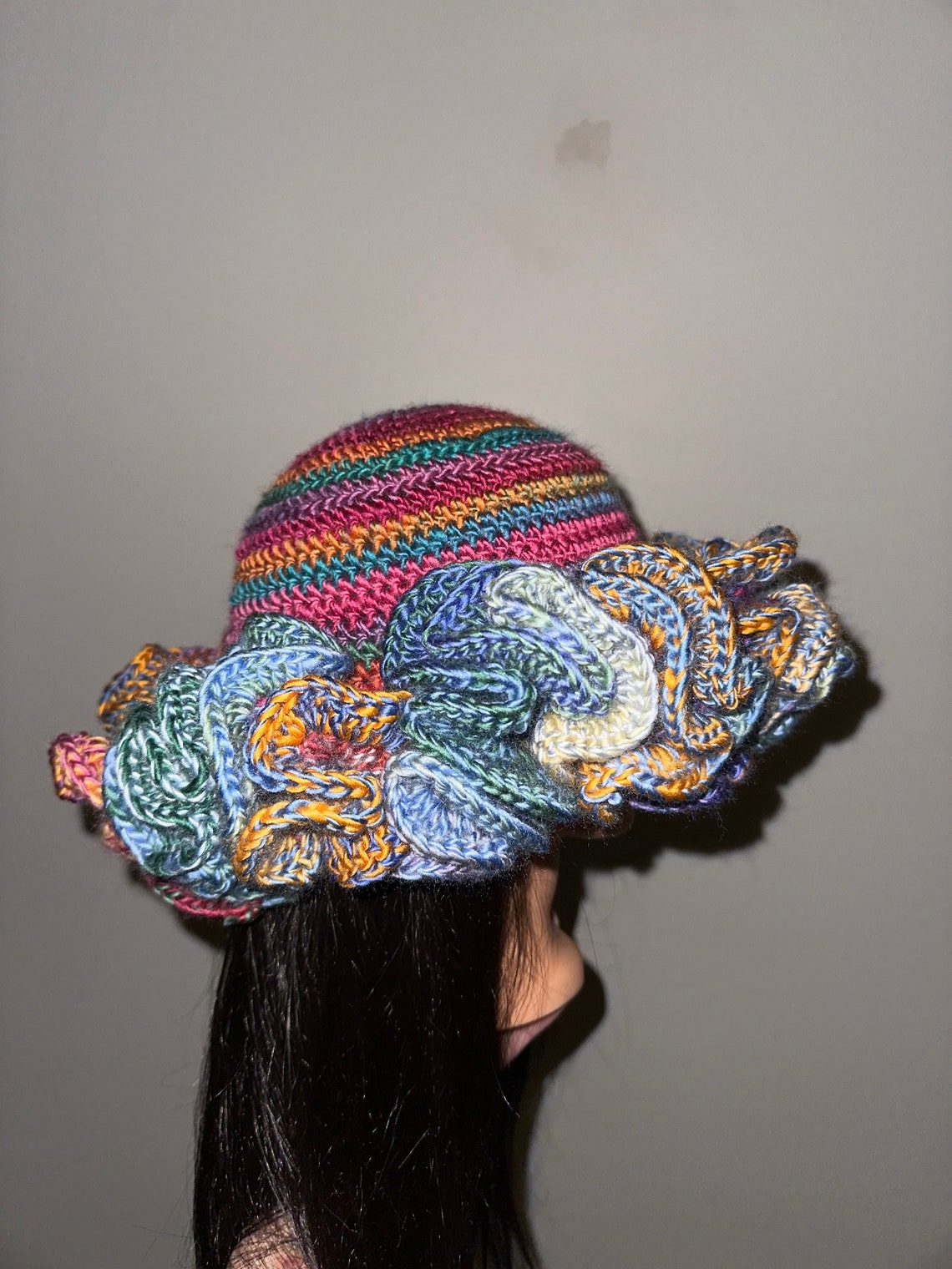 Cream to Brown Ombré Big Ruffle Handmade Crochet Bucket Hat - Etsy