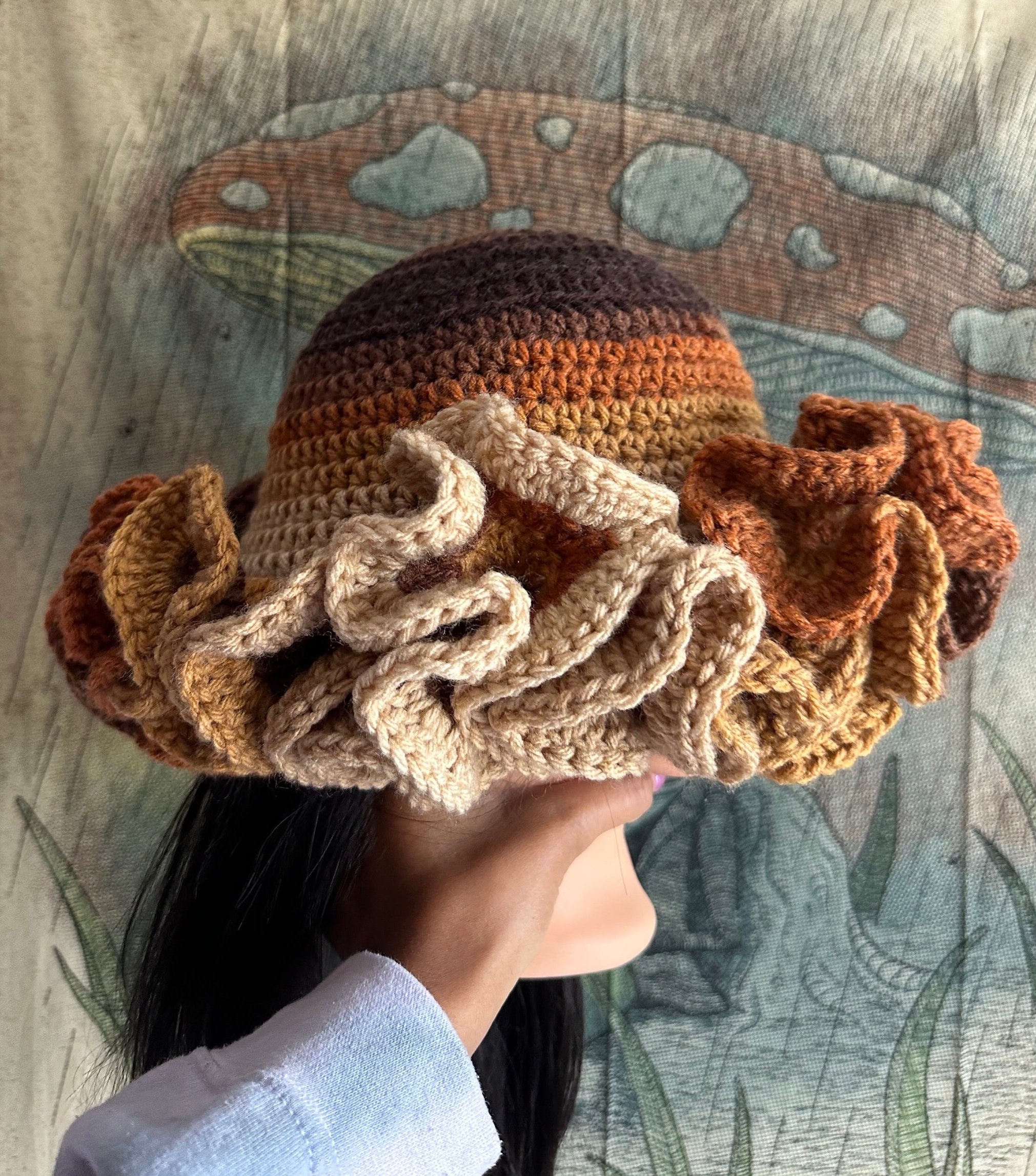 Cream to Brown Ombré Big Ruffle Handmade Crochet Bucket Hat - Etsy