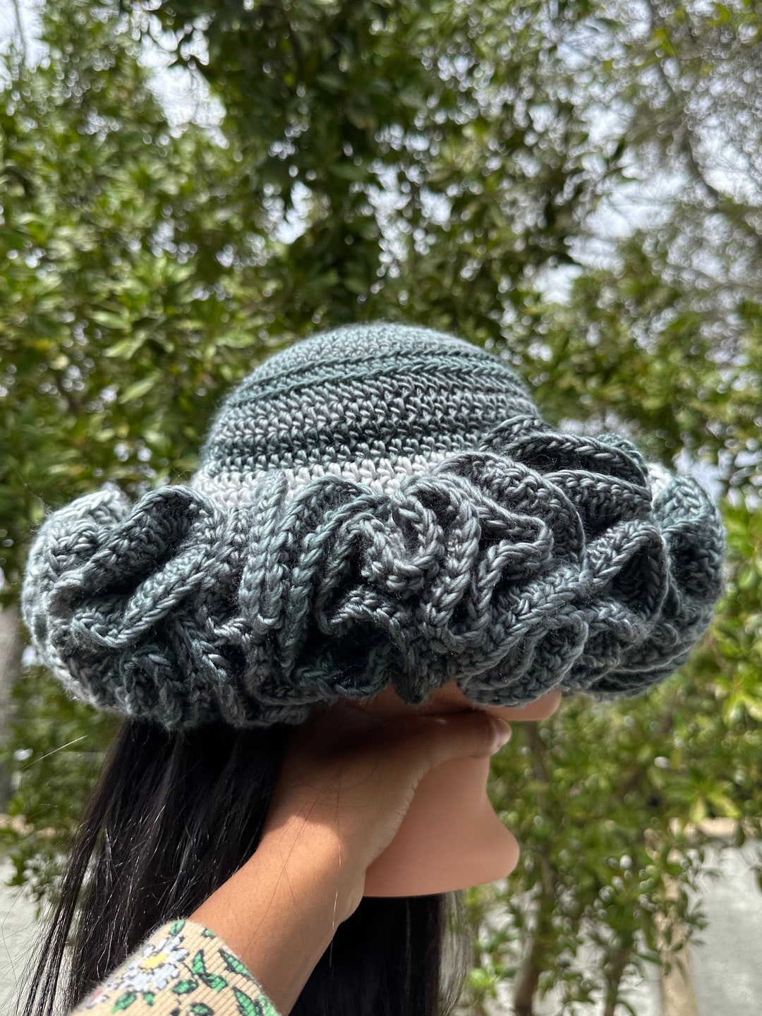 Thunderstorm Gray & Silver Handmade Crochet Big Ruffle Bucket Hat - Etsy