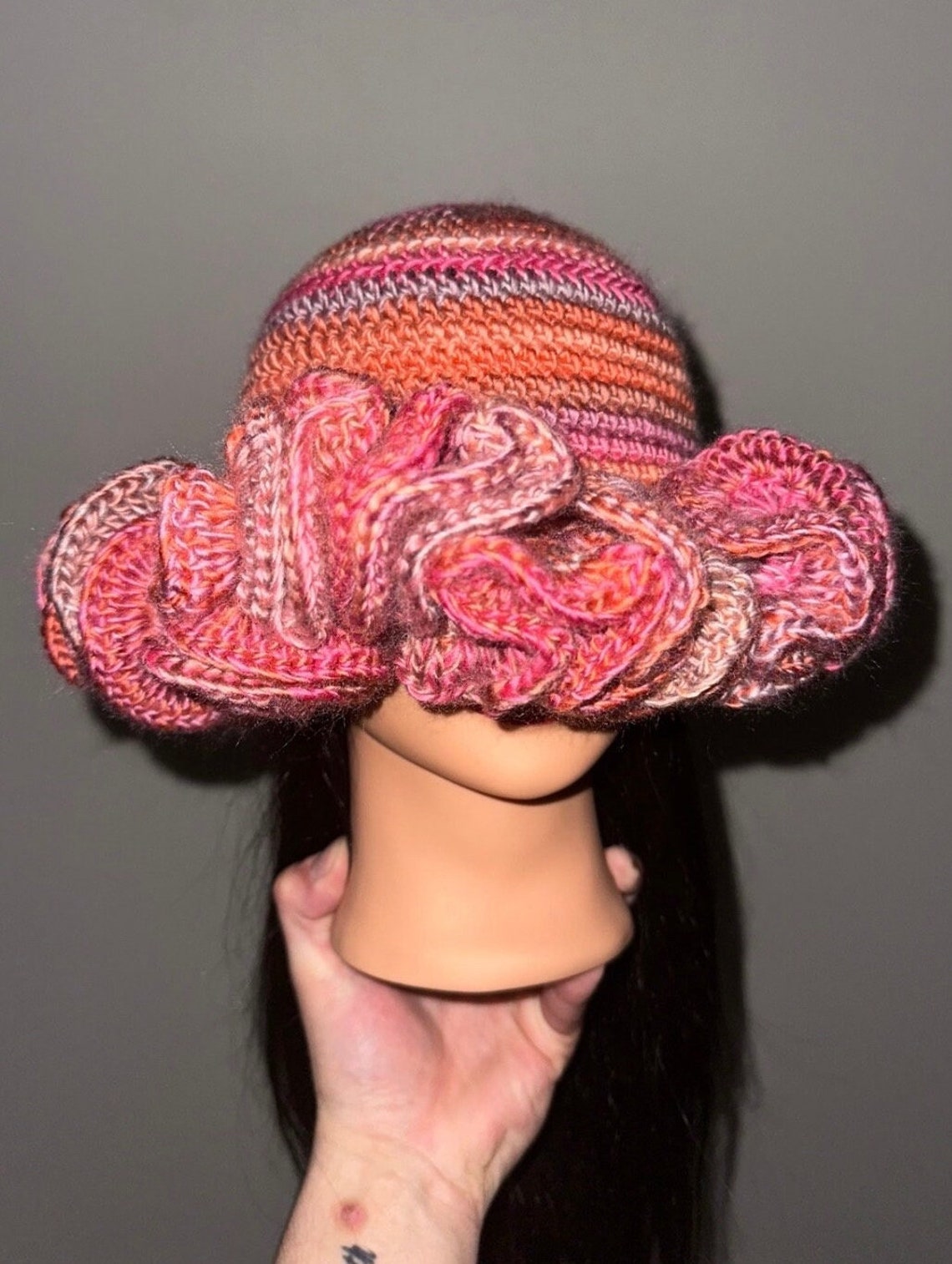 Cream to Brown Ombré Big Ruffle Handmade Crochet Bucket Hat - Etsy