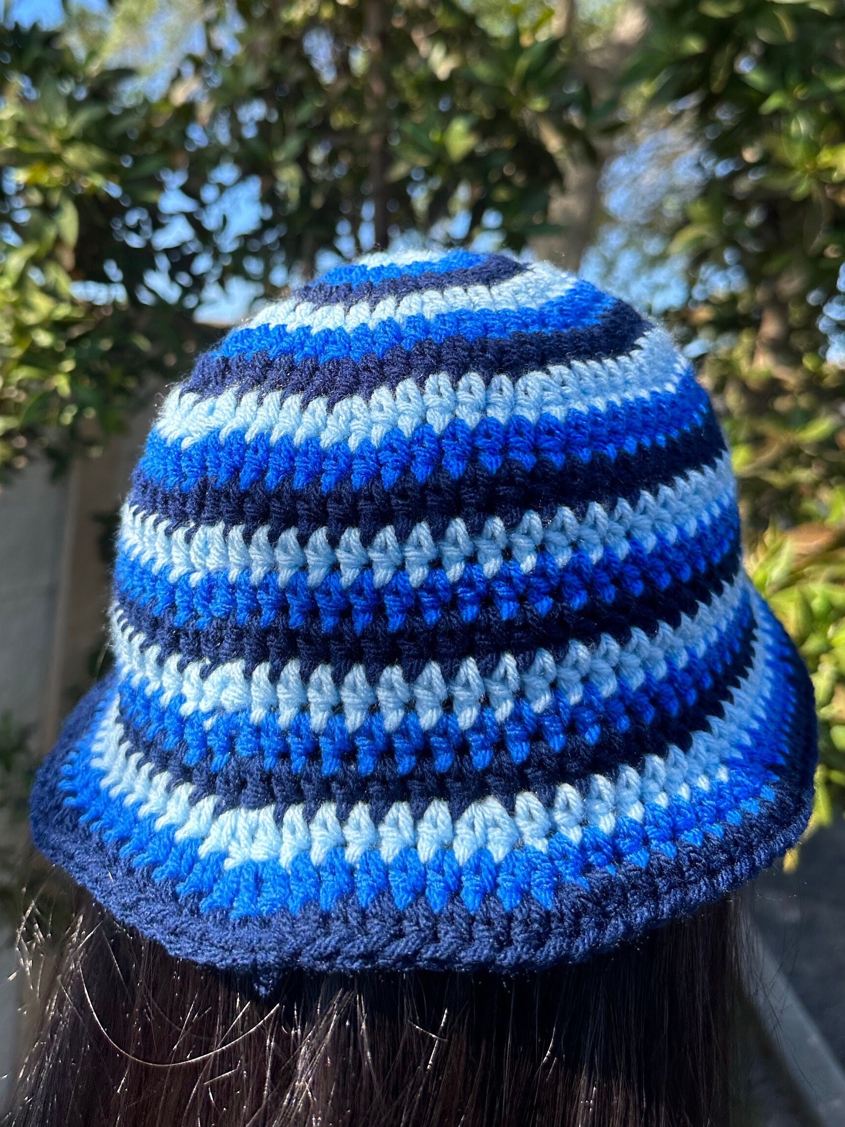 Blue Striped Handmade Crochet Bucket Hat Flare - Etsy