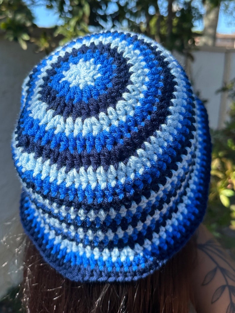 Blue Striped Handmade Crochet Bucket Hat Flare - Etsy