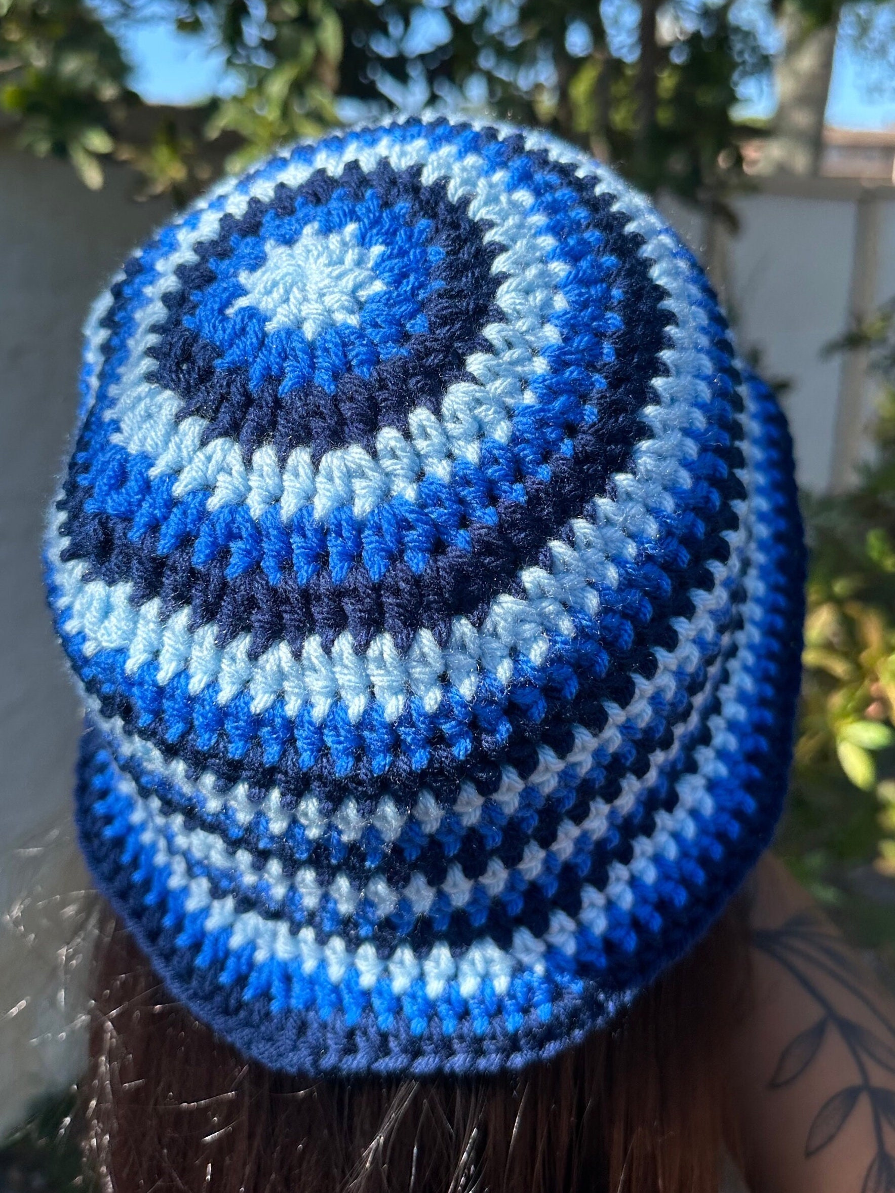 Blue Striped Handmade Crochet Bucket Hat Flare - Etsy