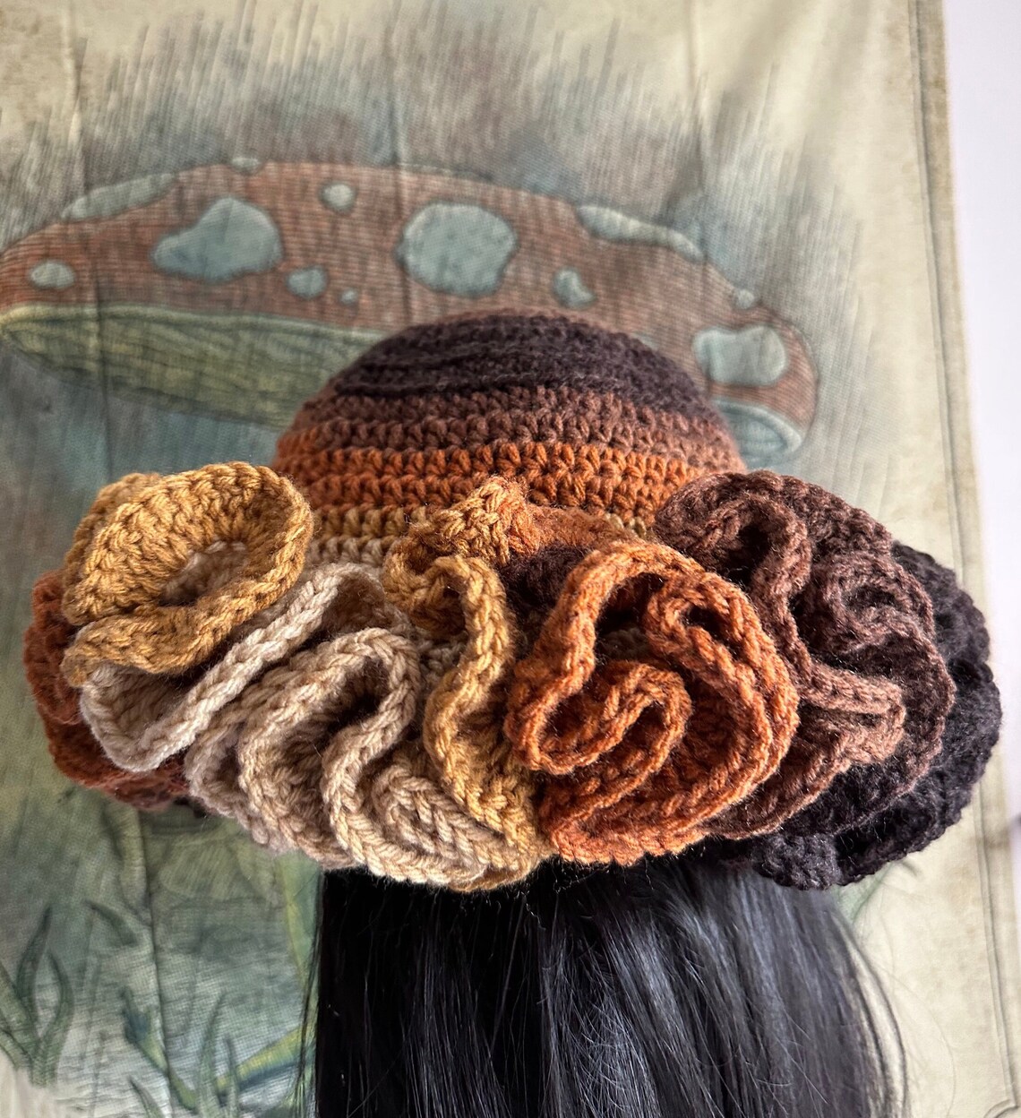 Cream to Brown Ombré Big Ruffle Handmade Crochet Bucket Hat - Etsy