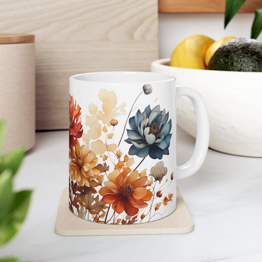 Chrysanthemum Mug, Pressed Flowers Mug, Cottagecore Coffee Mug ...