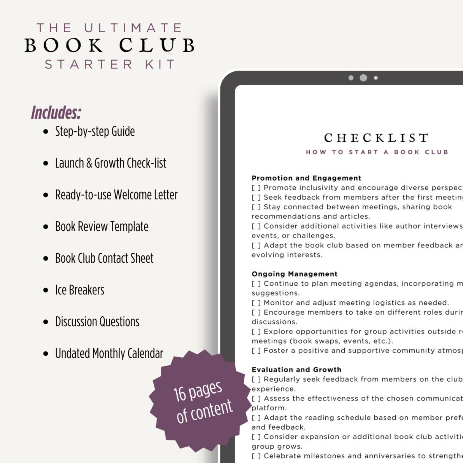 Minimalist Book Club Starter Kit | Digital + Printable Kit | Book Lover ...