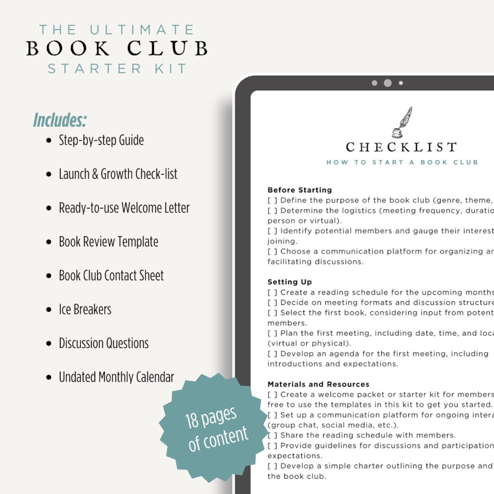 Ultimate Book Club Starter Kit | Digital and Printable Kit | Book Lover ...