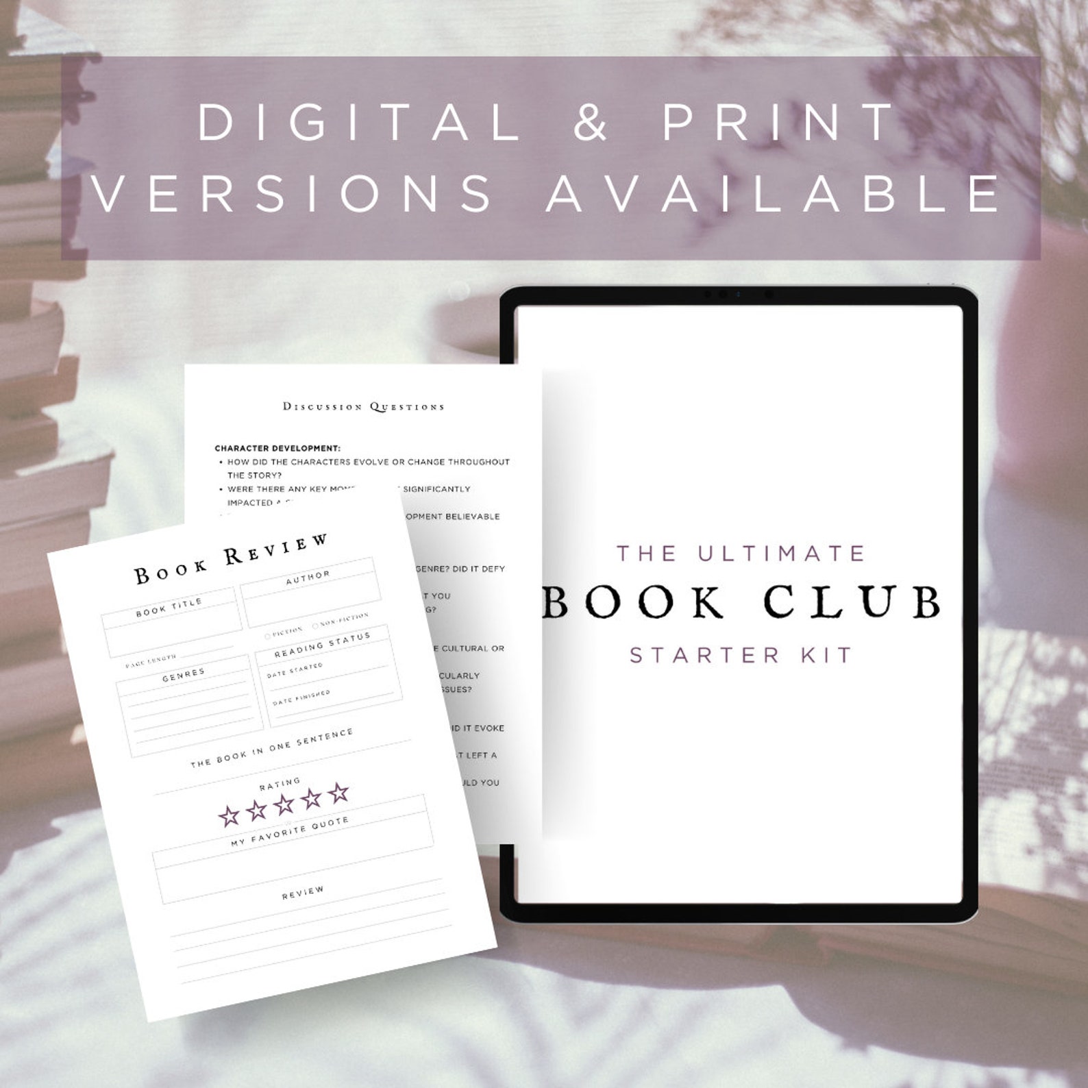 Minimalist Book Club Starter Kit | Digital + Printable Kit | Book Lover ...