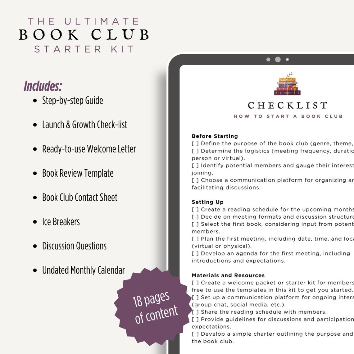Ultimate Book Club Starter Kit | Digital and Printable Kit | Book Lover ...