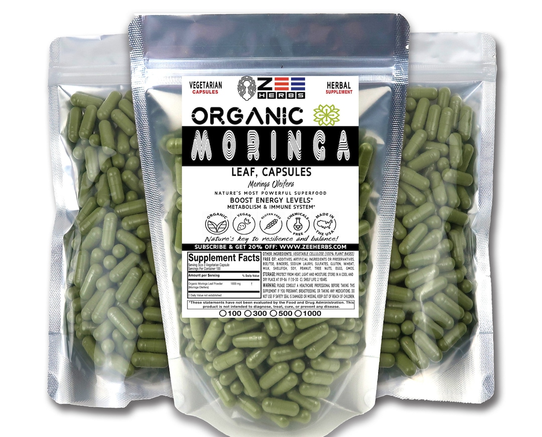 Organic Moringa Capsules - 1800mg per Serving of Natural Pure Moringa ...