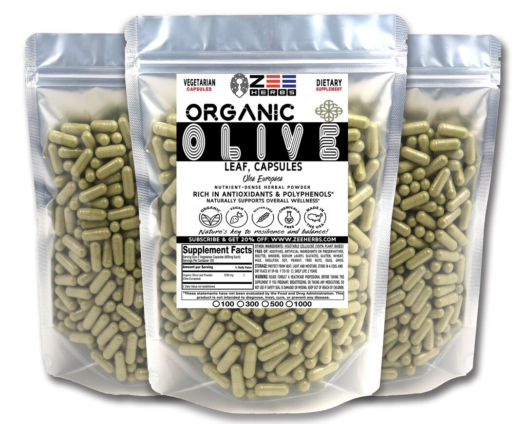 Organic Olive Leaf Capsules - 1200mg per Serving of Natural Pure Olive ...