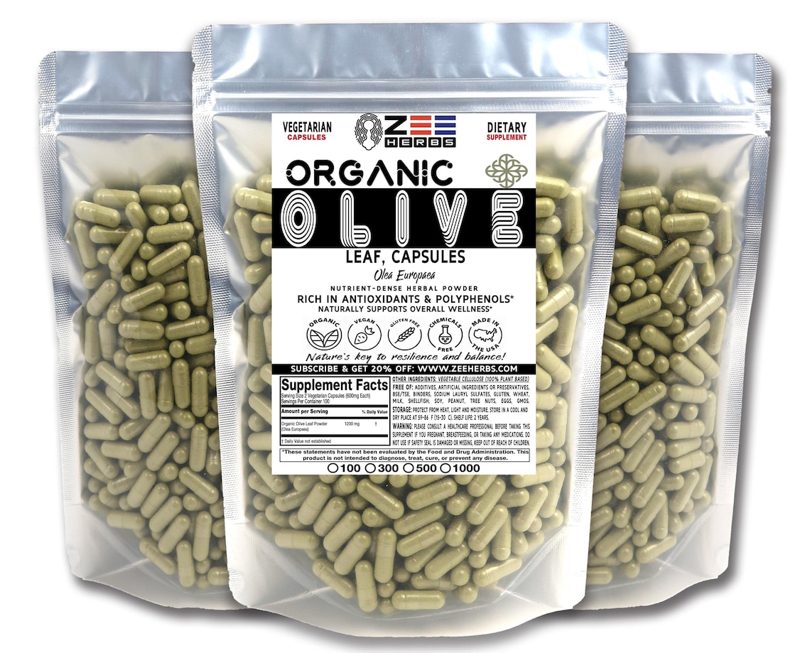 Organic Olive Leaf Capsules - 1200mg per Serving of Natural Pure Olive ...