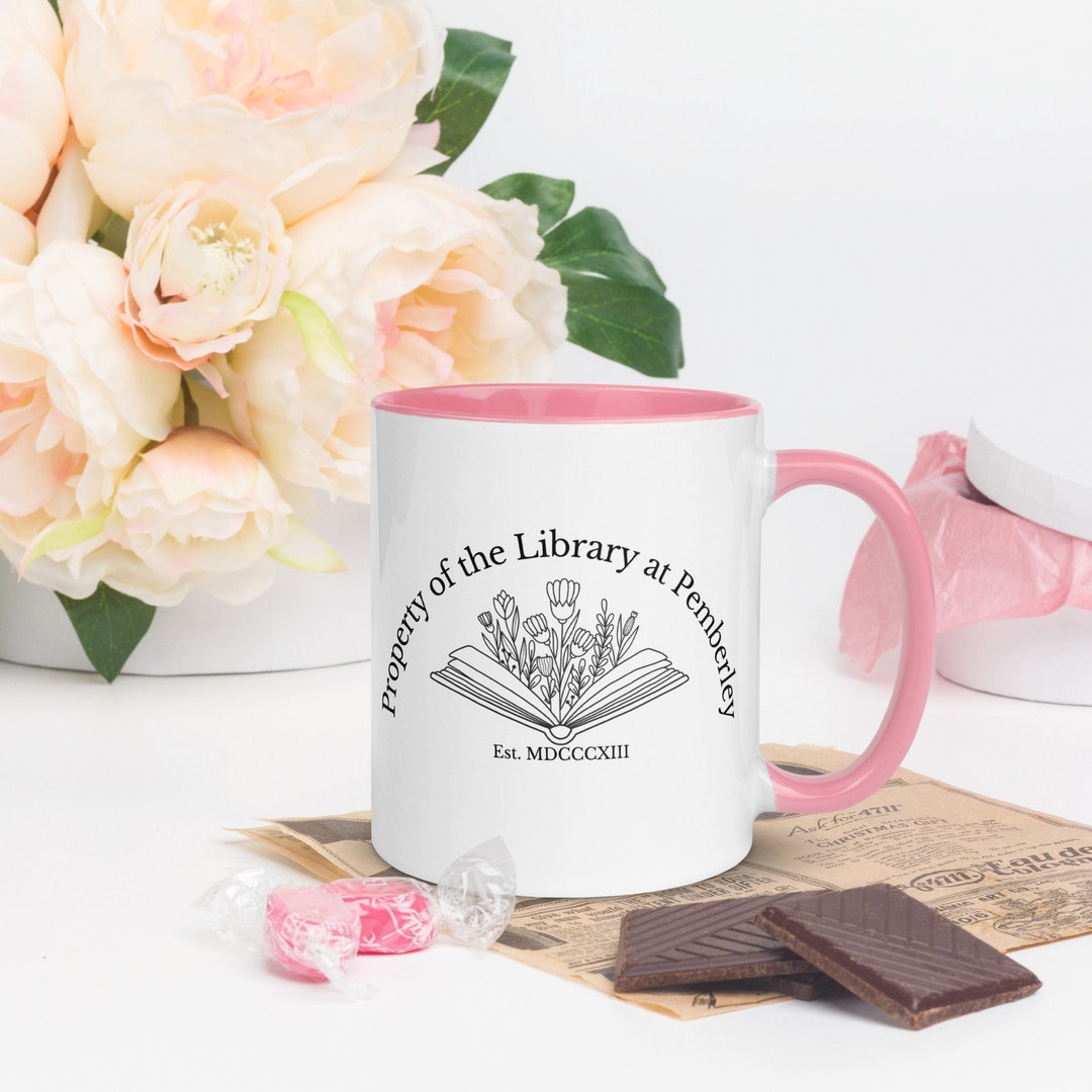 LIBRARY AT PEMBERLEY Mug With Color Inside Jane Austen Reading Literary ...