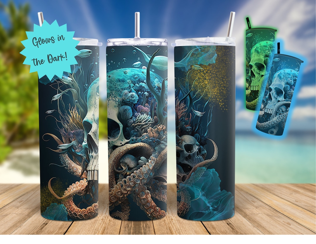 Scuba Skull Surreal Coral Reef 20 Oz Tumbler -glow in the Dark, Unique ...