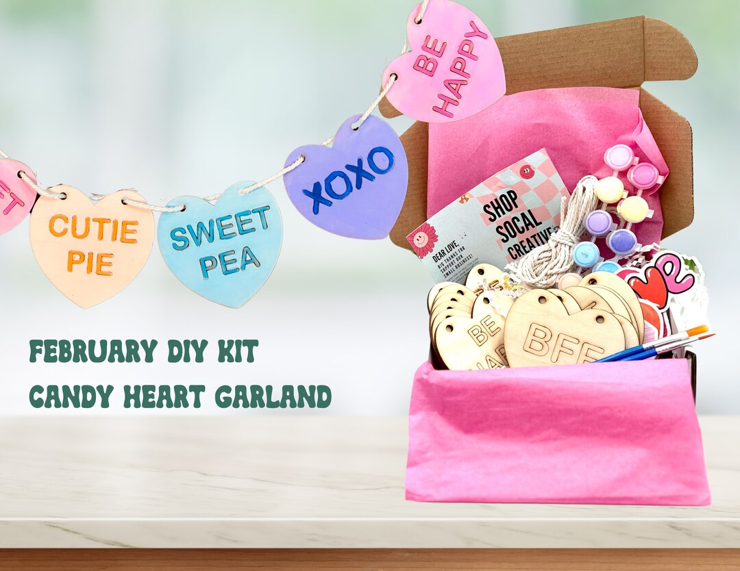 Valentine's Day Candy Heart Garland DIY Painting Kit for Kids and ...