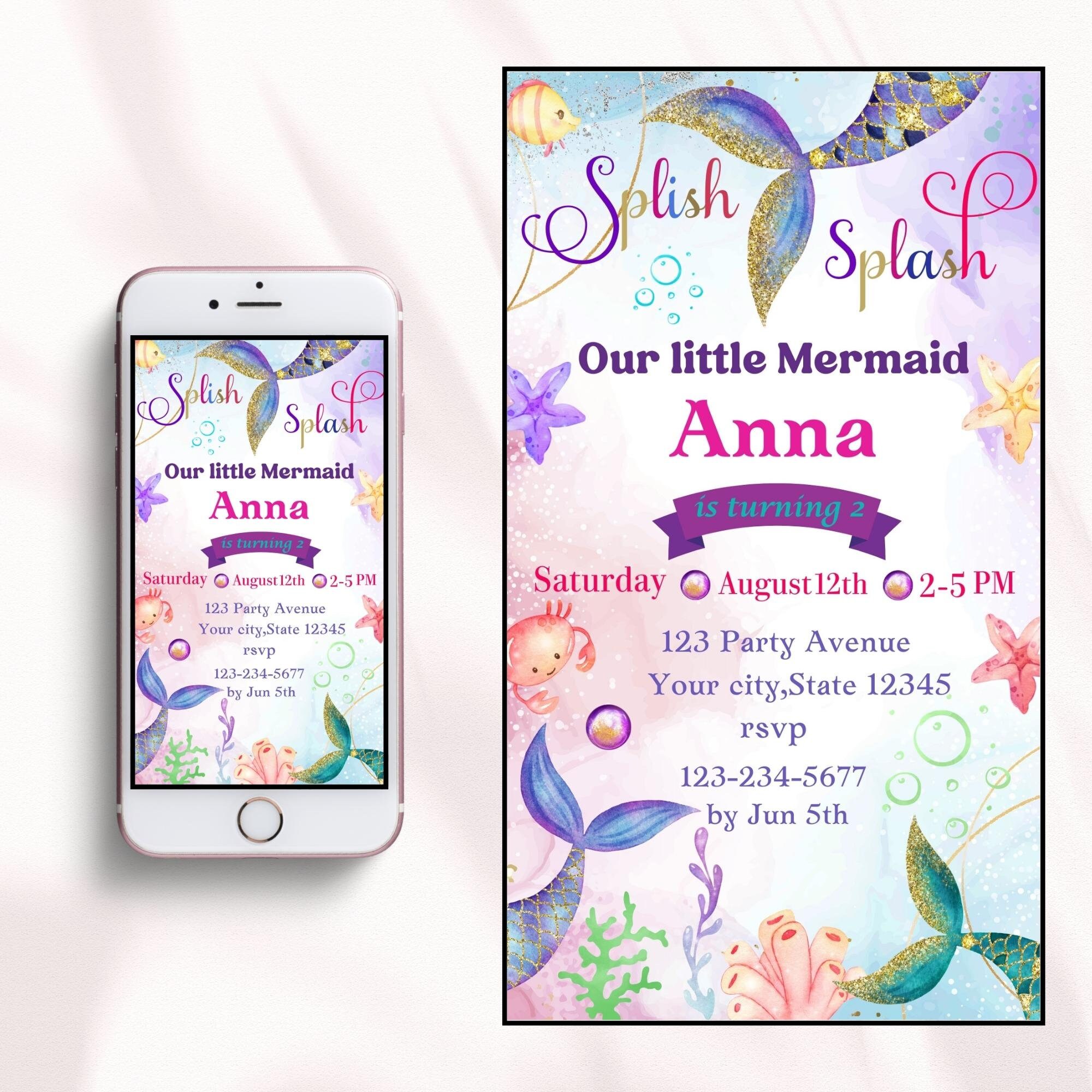 Editable Little Mermaid Birthday Invitation,mermaid Invite,birthday ...