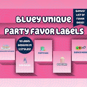 Bluey Unique Party Favor Labels- Pink Theme- 50+ Pages- Canva Template ...