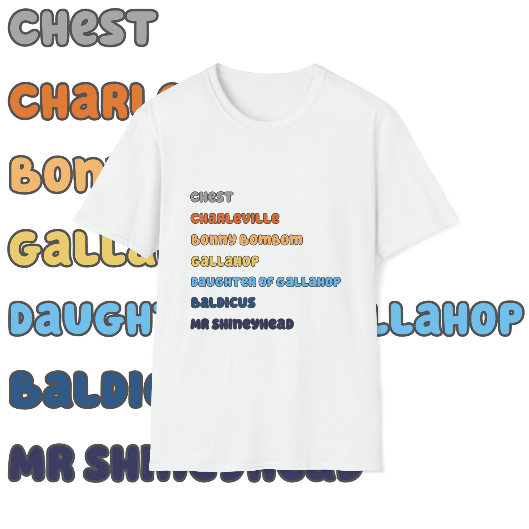 Bluey Inspired chest Names List Unisex Soft Style - Etsy