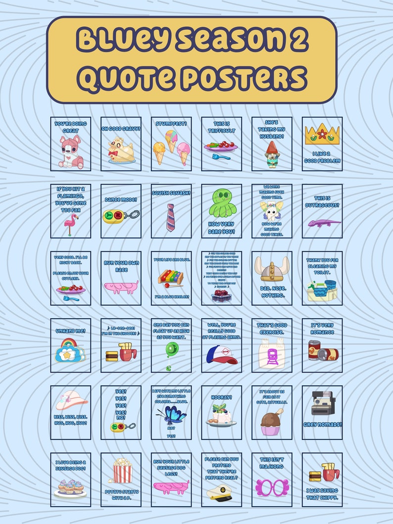 Bluey Inspired Season 2 Quote Digital Posters- 30+ Wall Posters ...