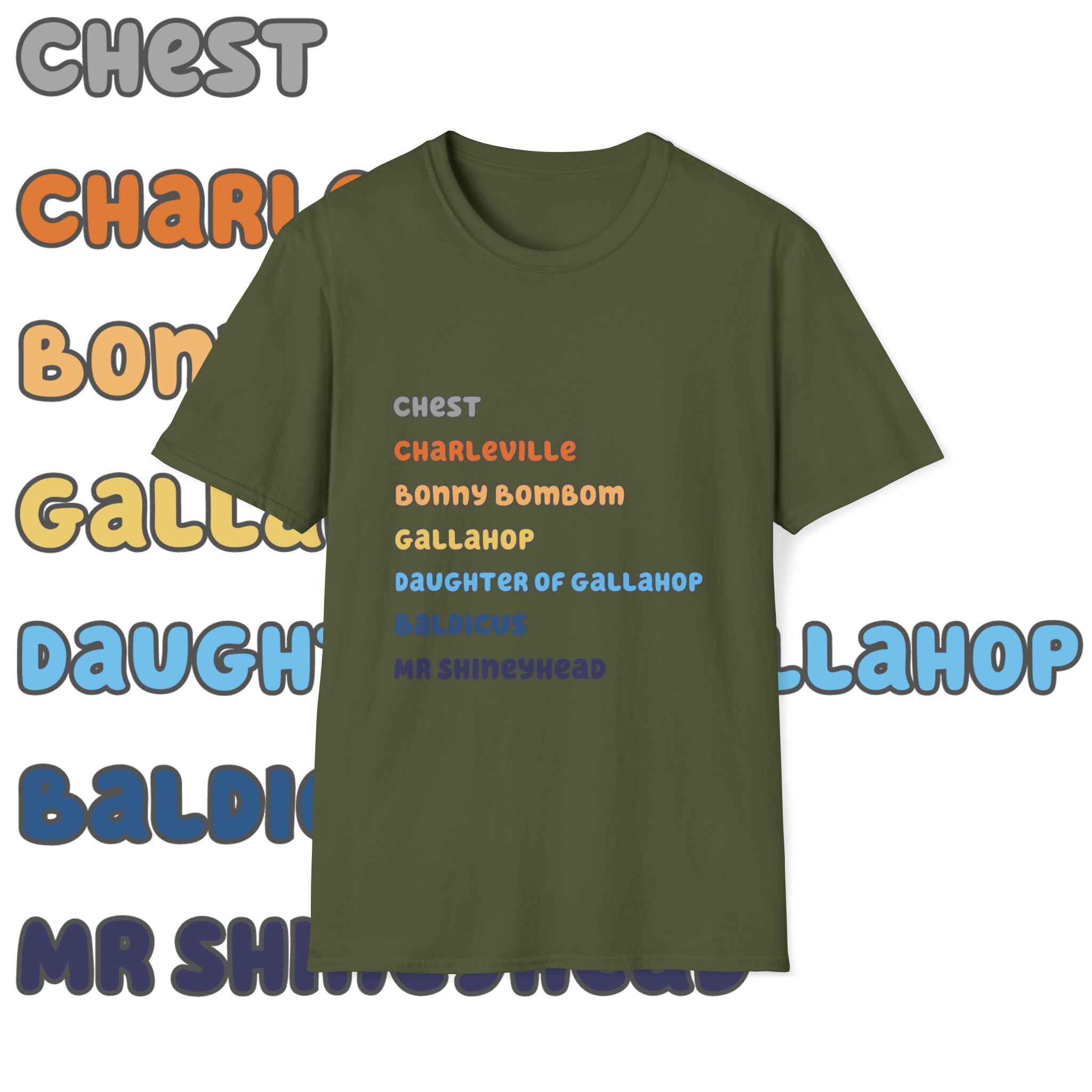Bluey Inspired chest Names List Unisex Soft Style - Etsy