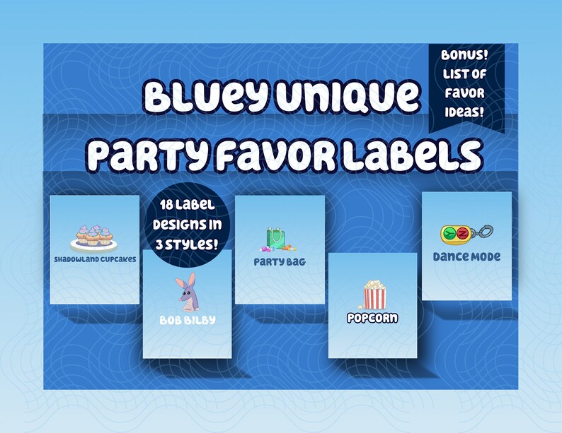 Bluey Unique Party Favor Labels 50 Pages Canva Template Bluey SVG PNG ...