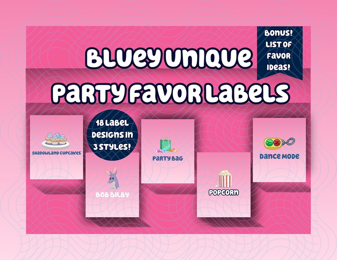 Bluey Unique Party Favor Labels- Pink Theme- 50+ Pages- Canva Template ...