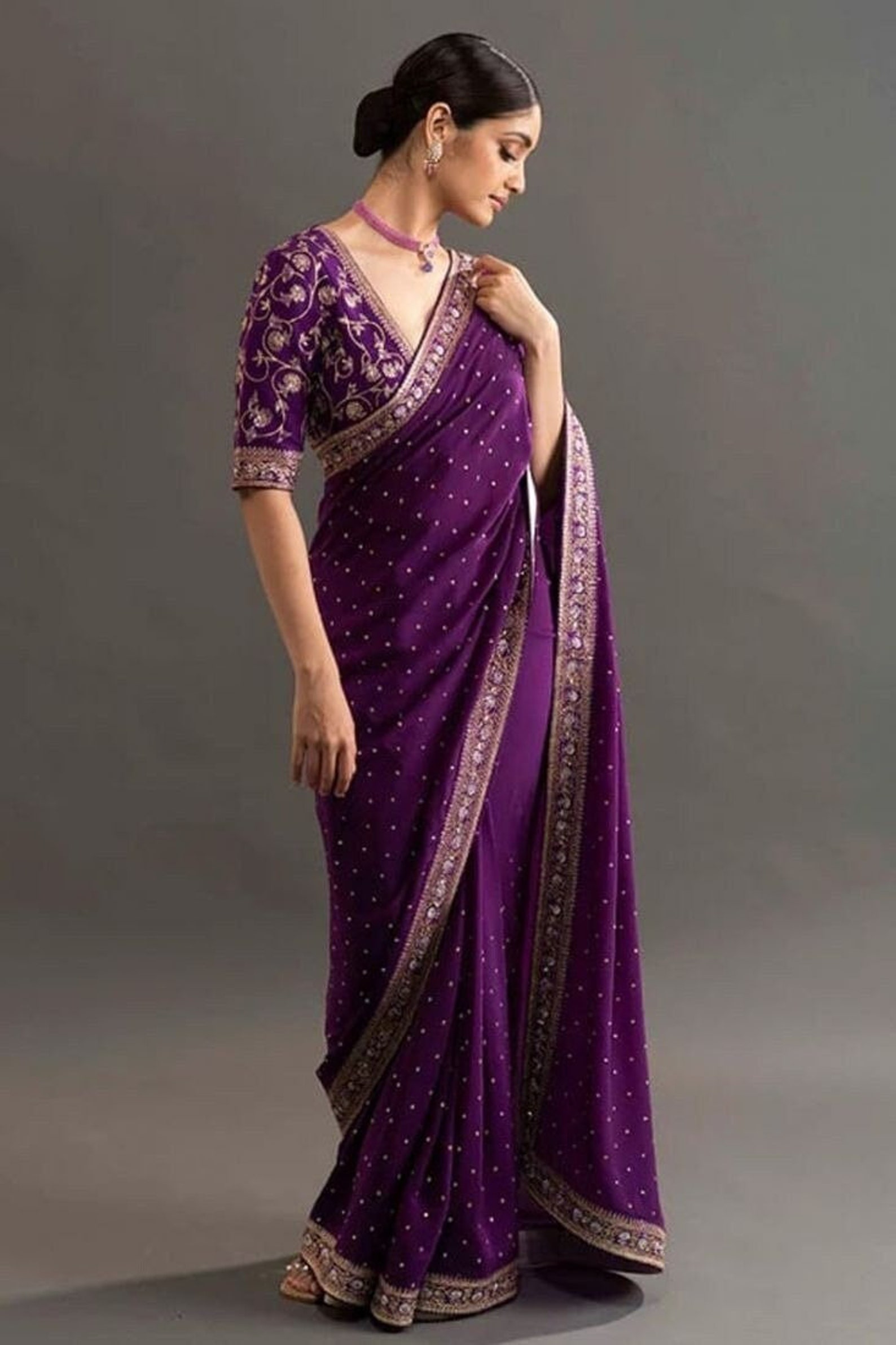 Alluring Purple Georgette Saree With Blouse Designer Saree - Etsy