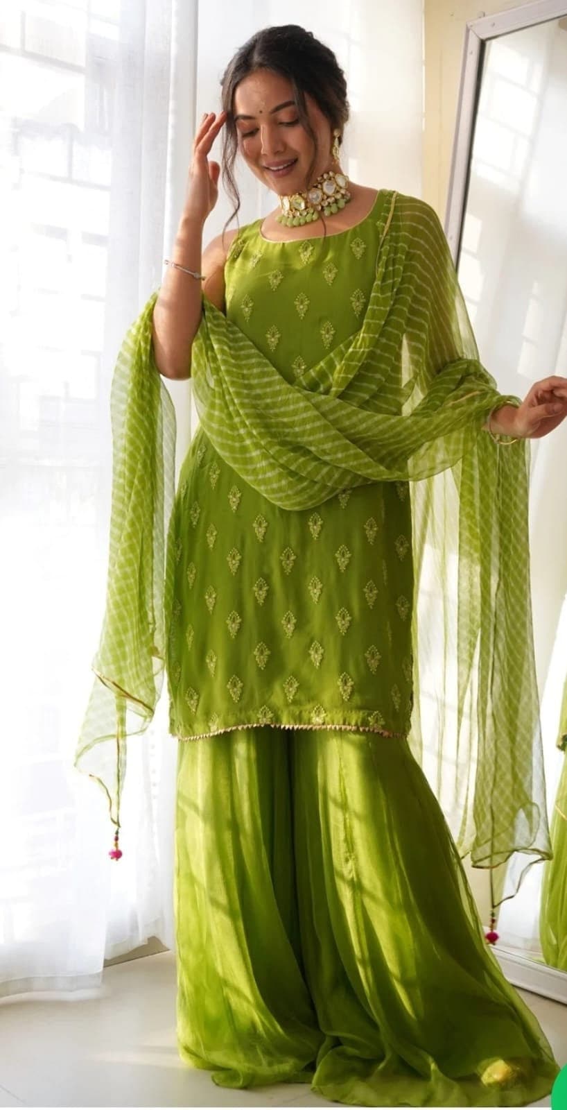 Beautiful Mehendi Green Hot Look Sharara Suit Set Straight - Etsy