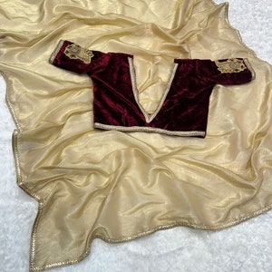 Indian Wedding Silk Saree, Tissue Designer Sari With Velvet Blouse, Indian Wedding Saree ...