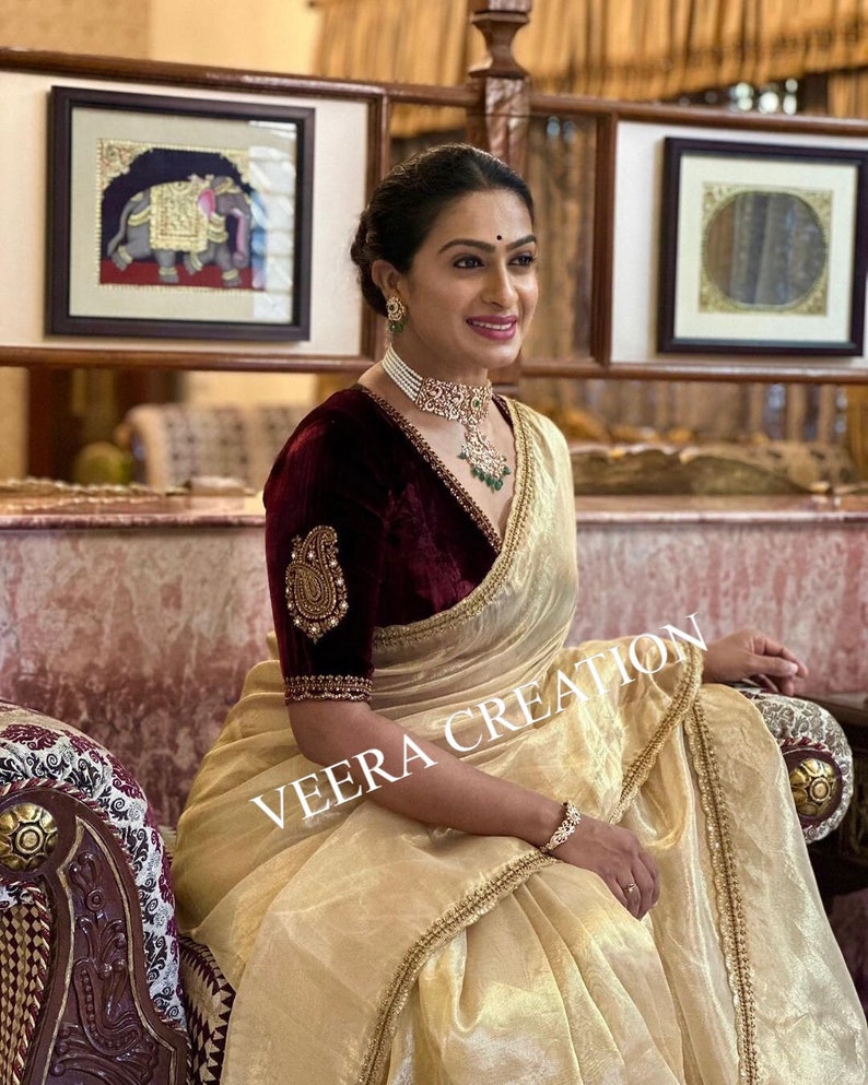 Indian Wedding Silk Saree, Tissue Designer Sari With Velvet Blouse, Indian Wedding Saree ...
