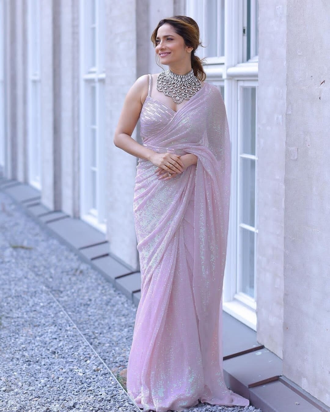 Celebrity Look Light Pink Color Sequence Work Saree Trendy - Etsy
