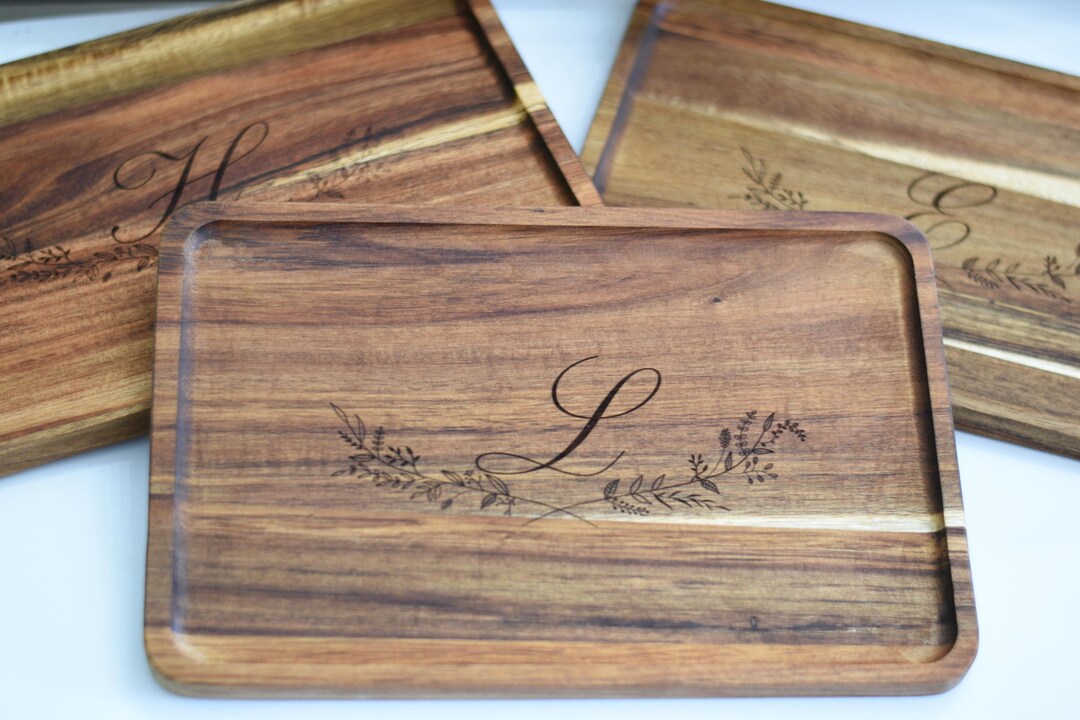 Floral Monogram Cheese Board | Customizable | Engraved Acacia Designed ...