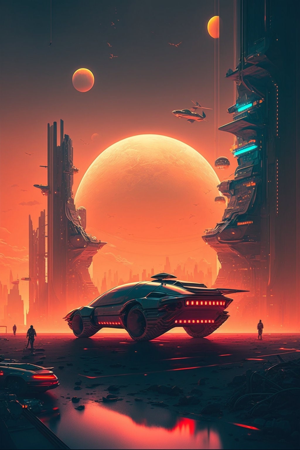 A Futuristic City on Mars With Flying Cars and Neon Lights Digital ...