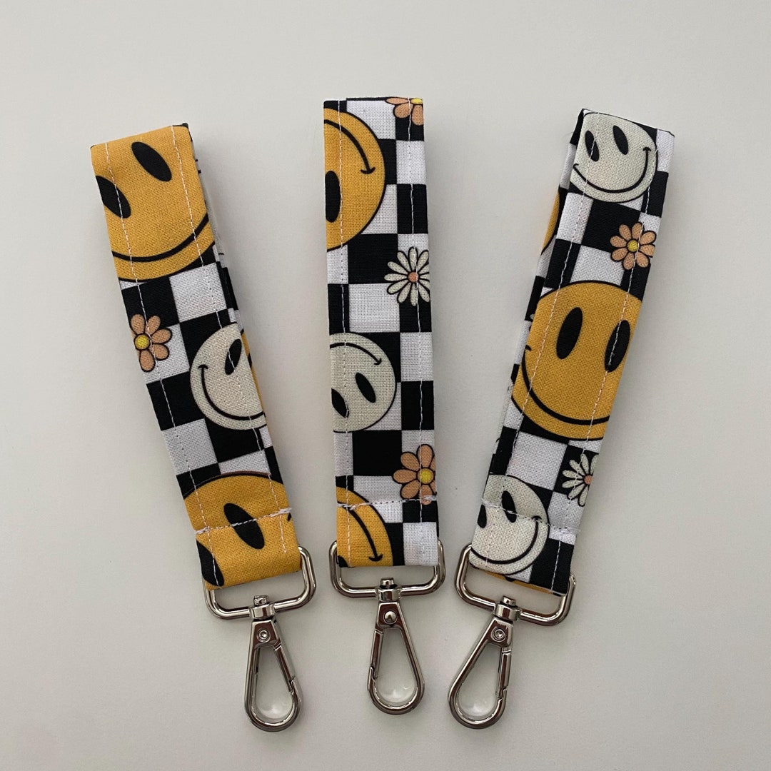 Key Fob With Smiley Face and Checkered, Handmade, Cotton - Etsy
