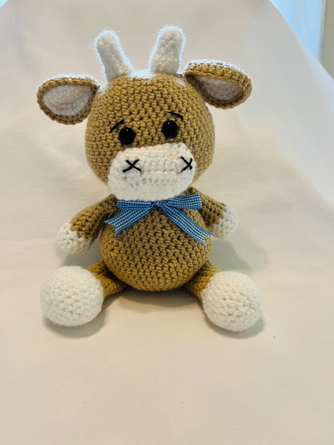 Asher the Ox Stuffy With Gingham Bow Tie - Amigurumi Crochet Stuffed ...