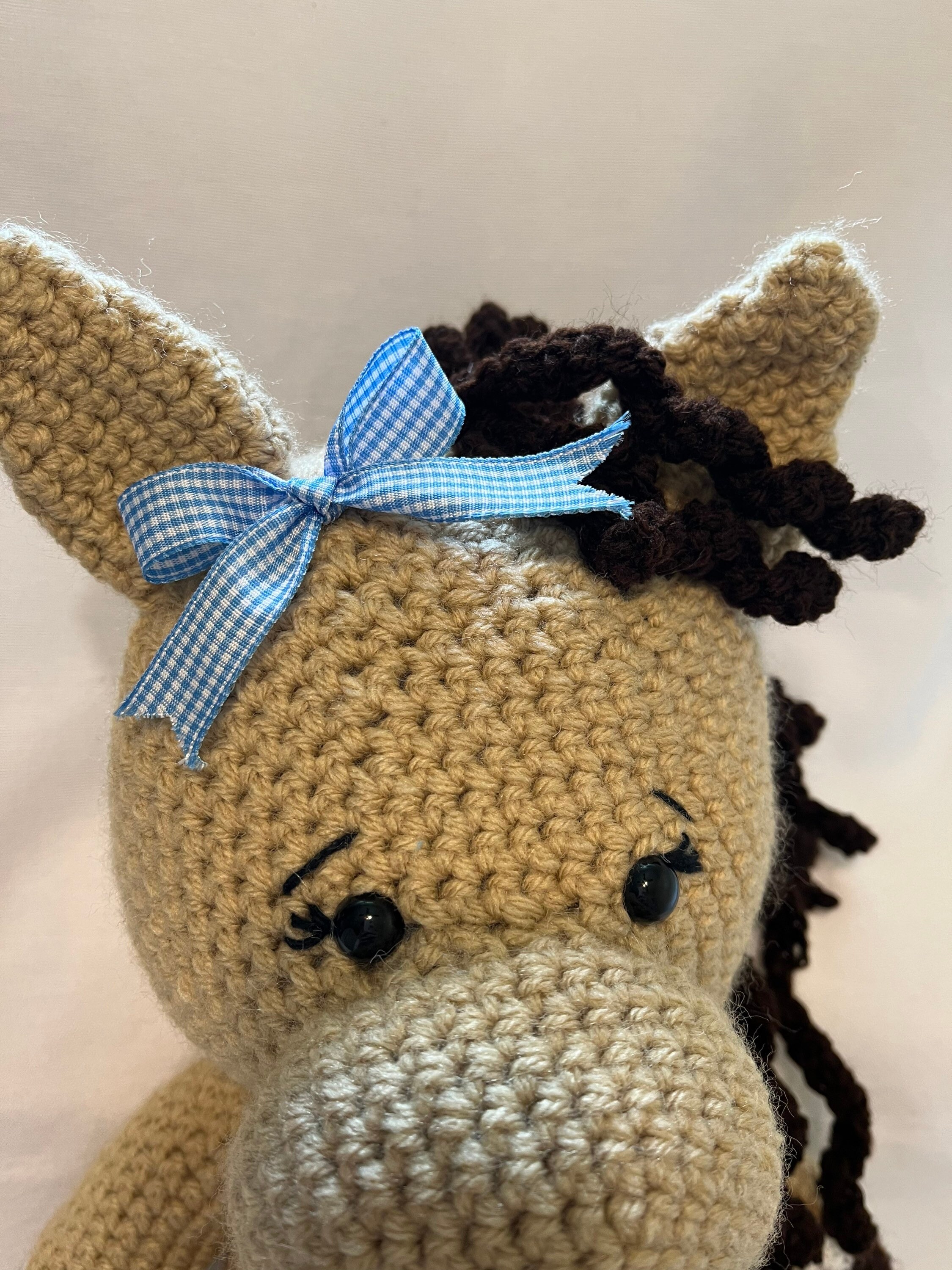 Horse Crochet Stuffy amigurumi With Gingham Bow - Etsy