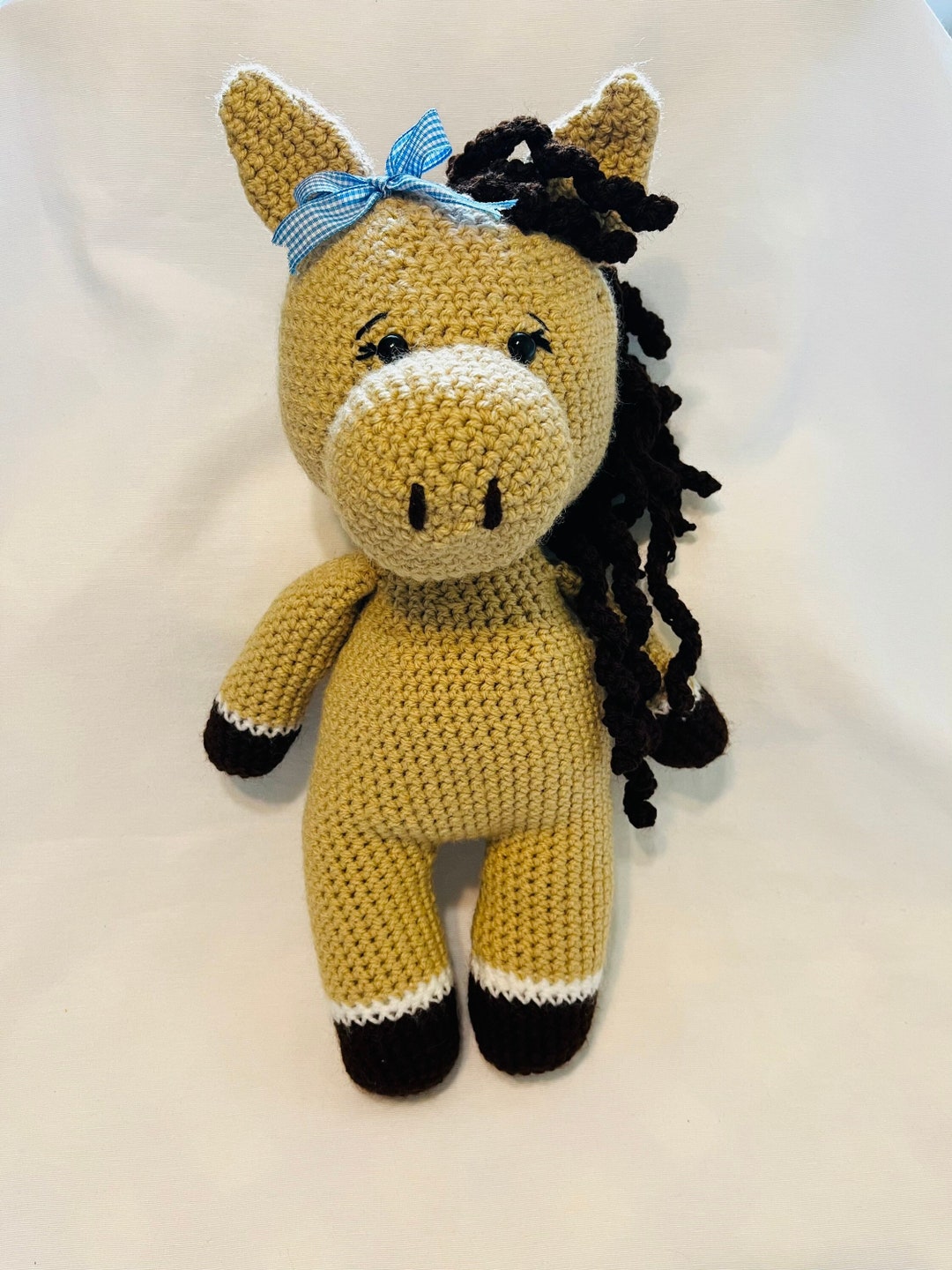 Horse Crochet Stuffy amigurumi With Gingham Bow - Etsy