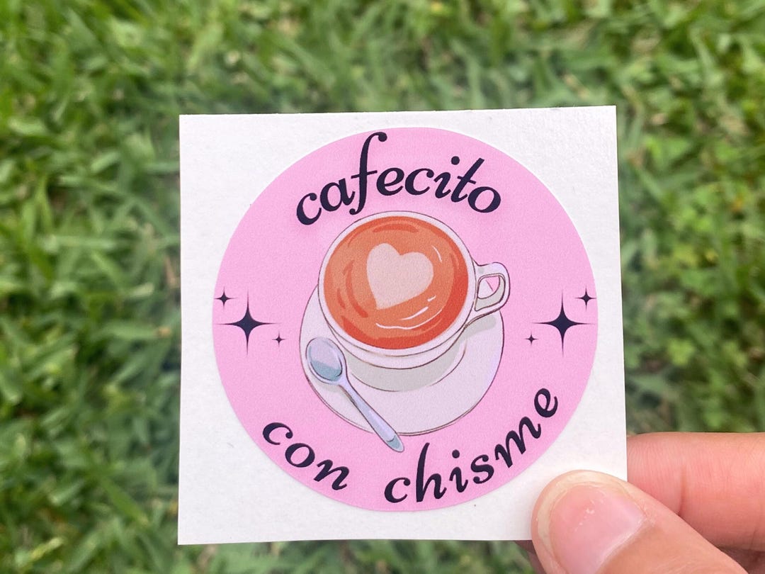 Cafecito Con Chisme Circle Pink Sticker | Cute Mexican Sticker ...
