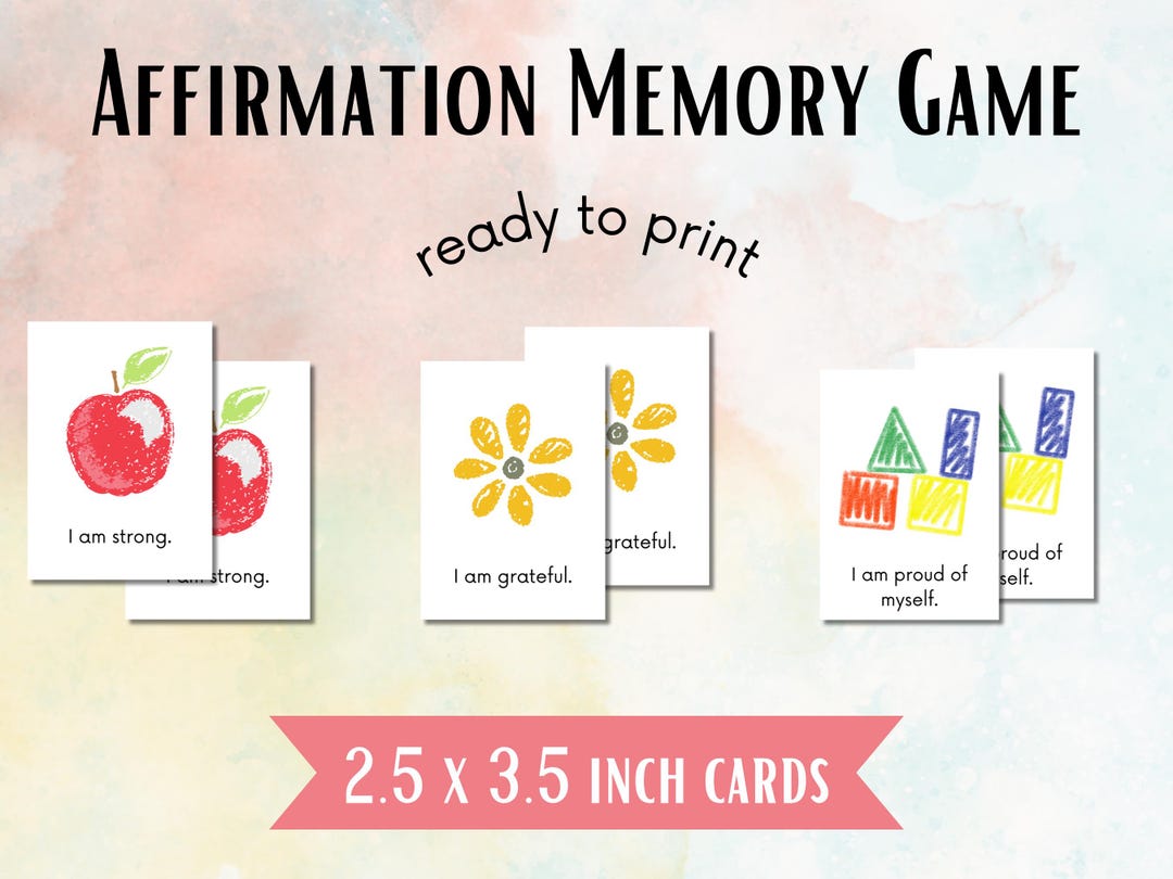 Children Matching Affirmation Card Game 16 Pairs Digital Print Ready to ...