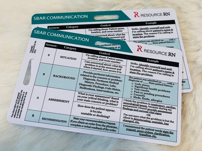 Sbar/rsvp Communication Reference Card for RN, PA, EMT, Horizontal and ...