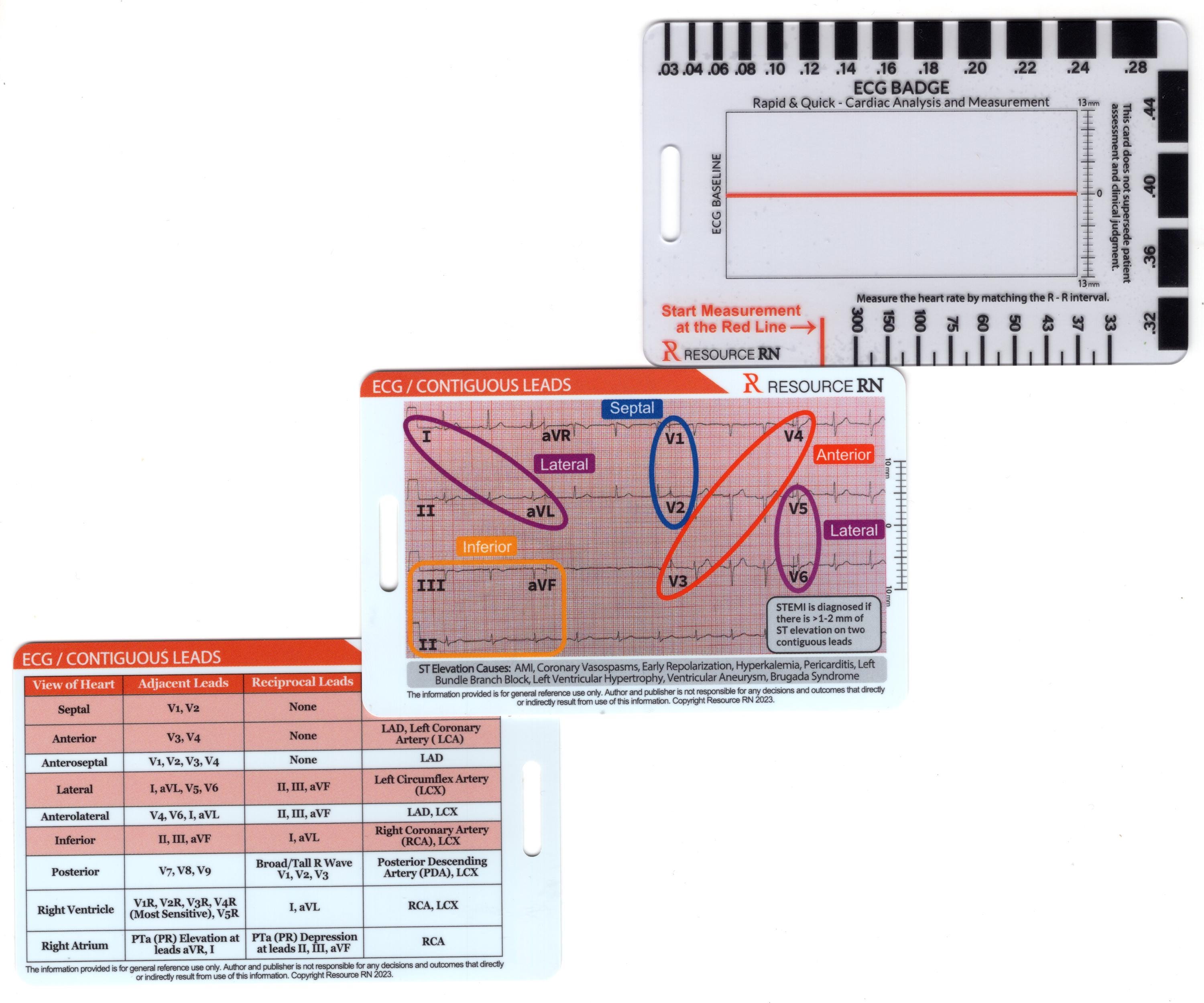 12 Lead EKG Badge Card With Coronary Artery Chart 12-Lead ECG STEMI ...