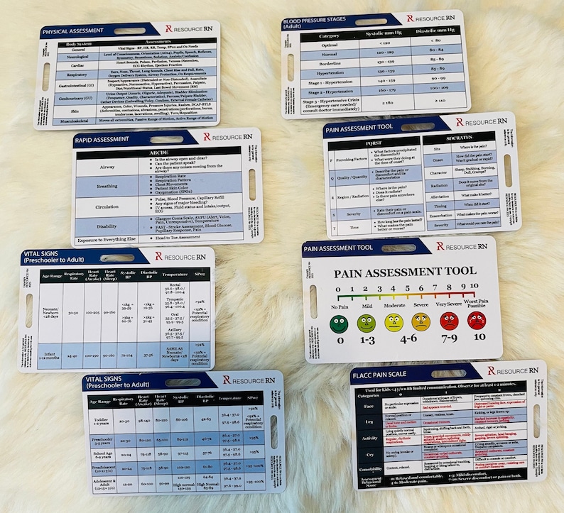 RN Assessment Reference Cards: Vital Signs, Physical & Pain Assessment ...