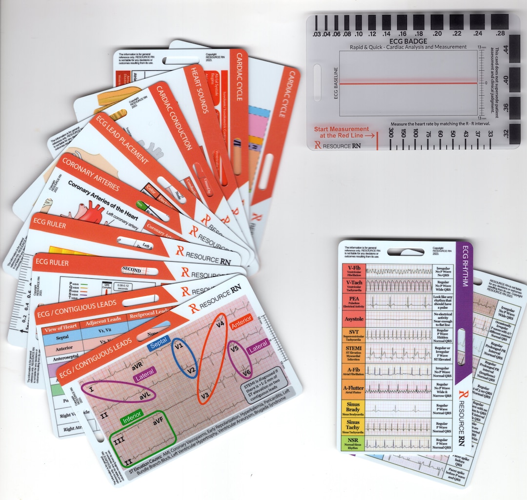 Cardiac Nursing Badge Card Set: ECG Interpretation, Heart Sounds - Etsy