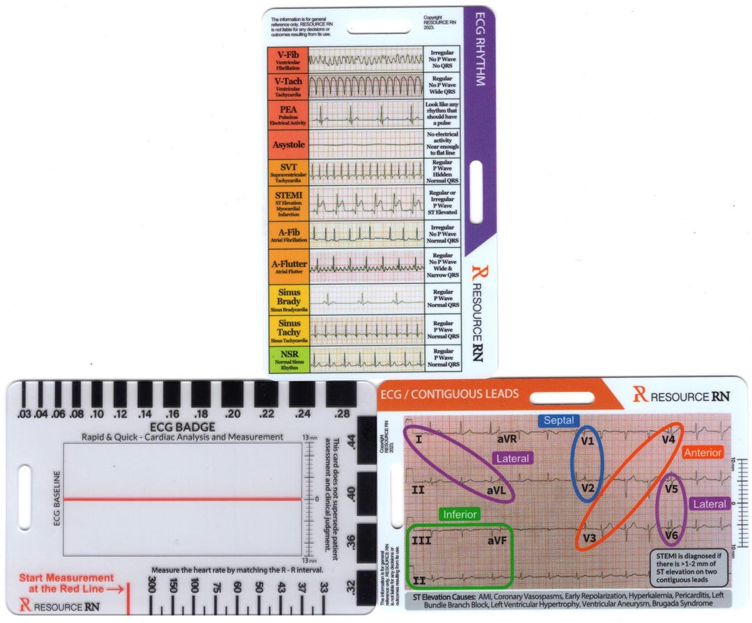 ECG/EKG Reference Badge Card Set: Cardiac Analysis Tool - Etsy