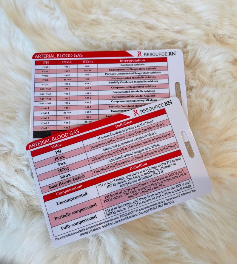 Arterial Blood Gas ABG VERTICAL Badge Card Pocket Guide - Etsy