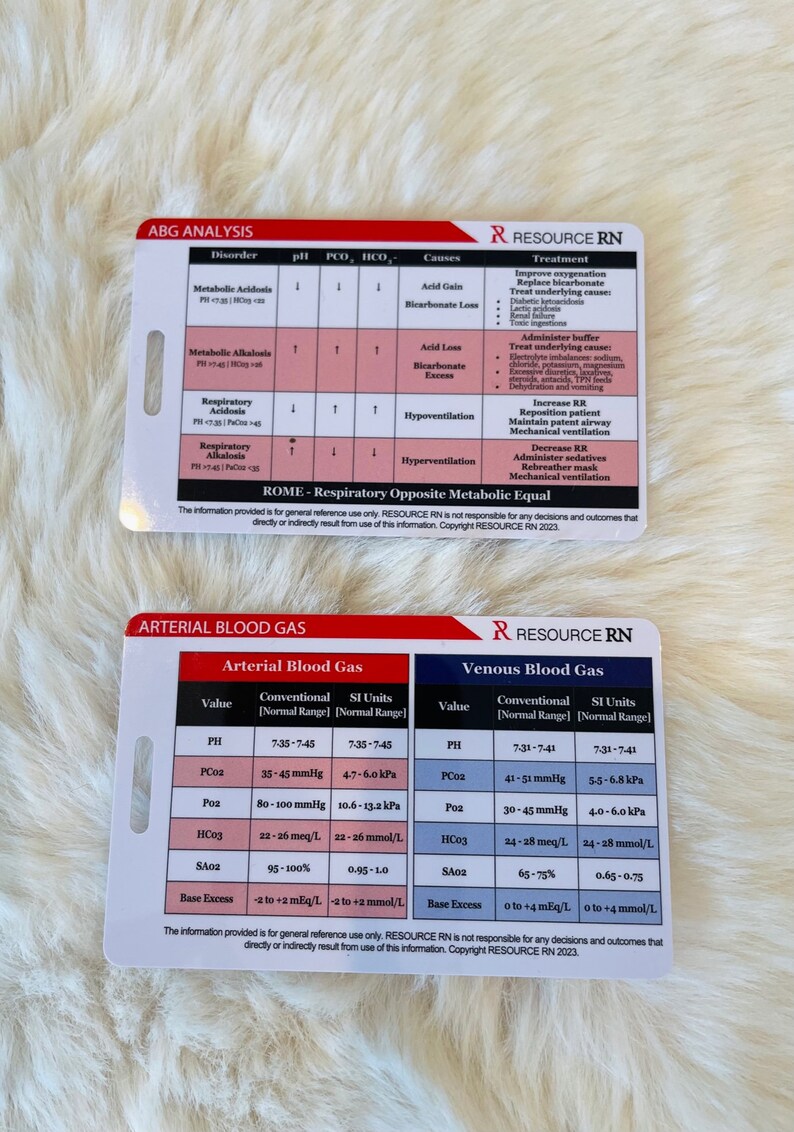 Arterial Blood Gas Reference Guide Arterial Blood Gas ABG Badge Card ...