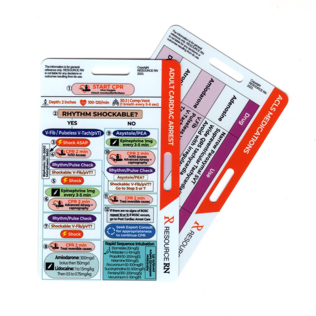 ACLS Badge Card Set: Rapid Medical Reference - Horizontal & Vertical - Etsy