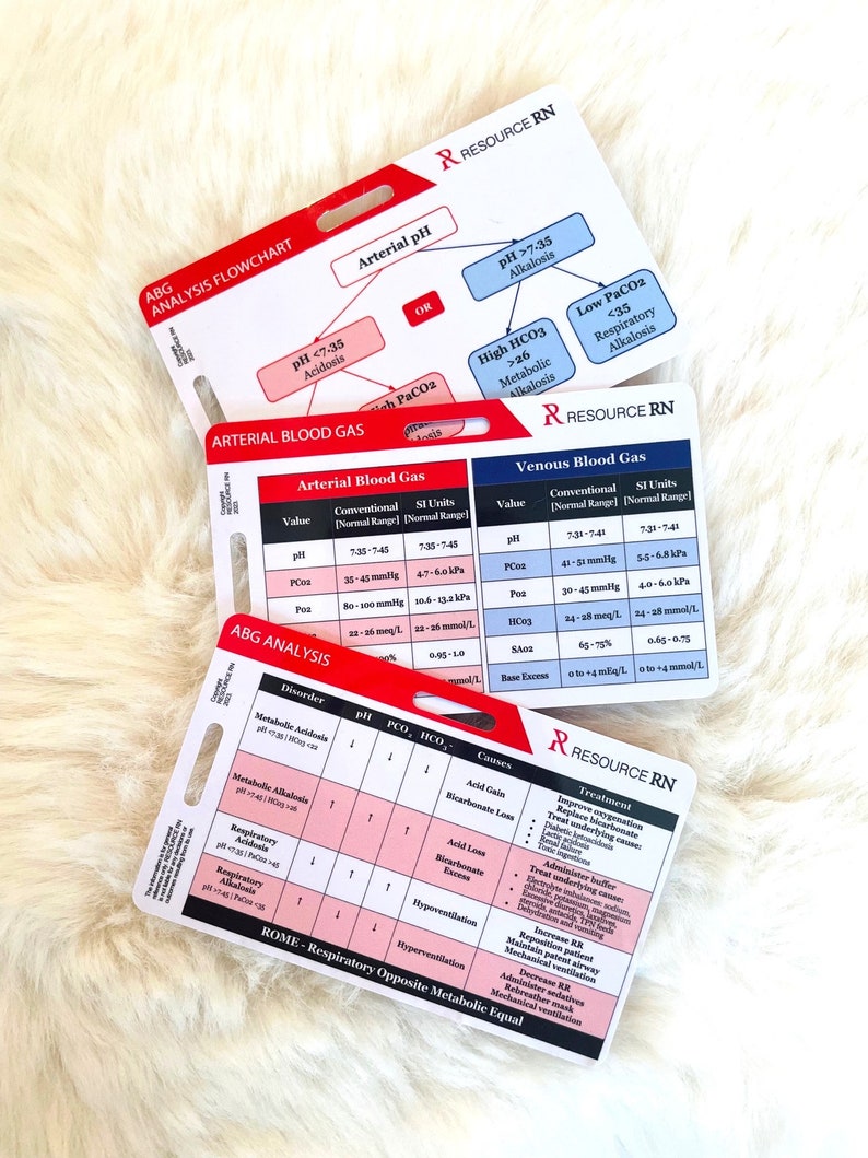 Arterial Blood Gas ABG Horizontal and Vertical Badge Card Pocket Guide ...