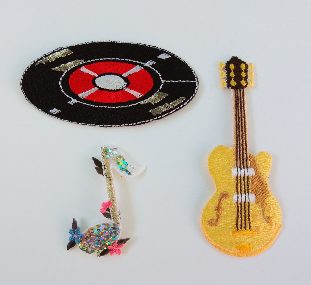 Musical Embroidered and Sequined Iron on Patch Bundle. 1 Vinyl Record ...